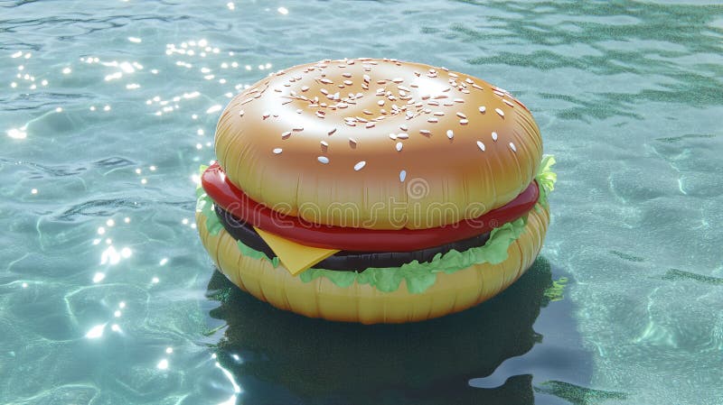 Burger Float in Pool 3D Render of Inflatable Burger in Rippling Water ...