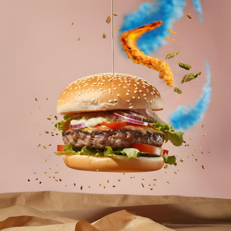 Burger with Flying Elements Delicious Burger with Flying Stock Image ...