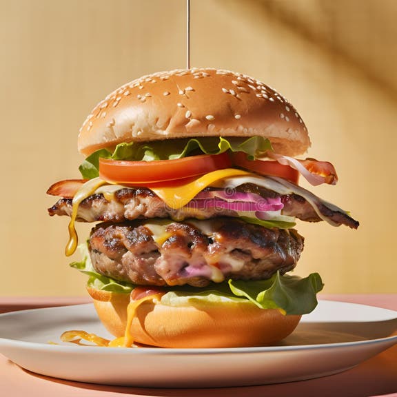 Burger with Flying Elements Delicious Burger with Flying Stock Photo ...