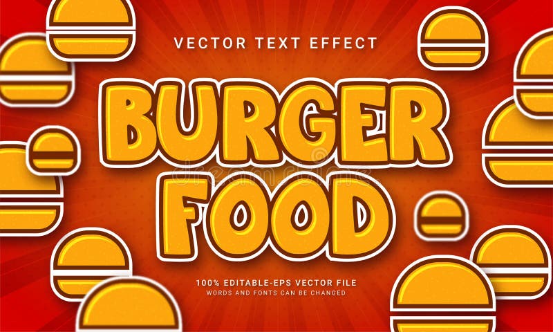 Burger Food 3d Text Style Effect Themed Food Menu Stock Vector ...