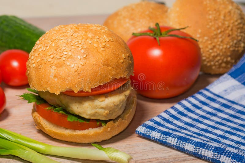 Burger with Fresh Vegetables Stock Image - Image of parsley, plate ...