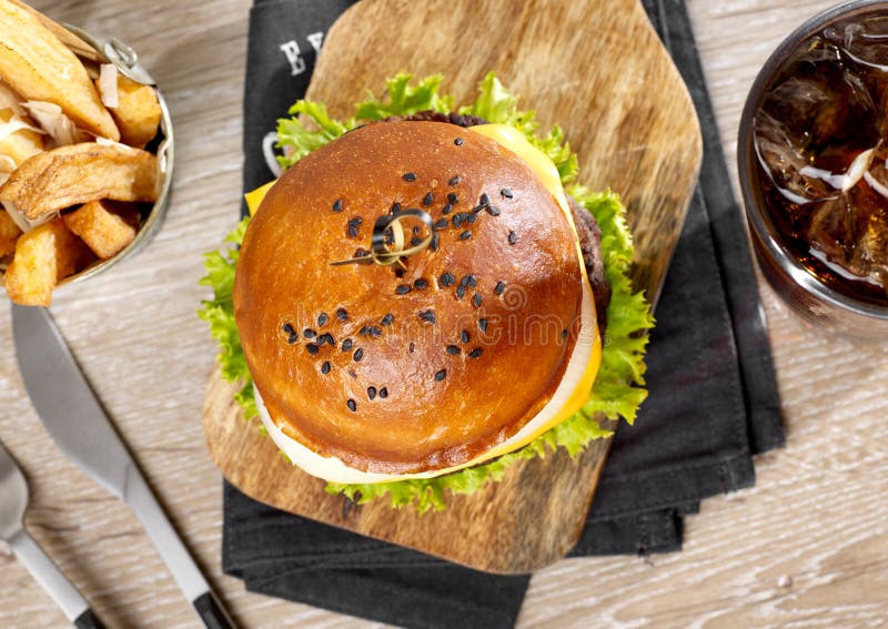 Burger, Fried Fries and Cola Stock Photo - Image of meal, horizontal ...