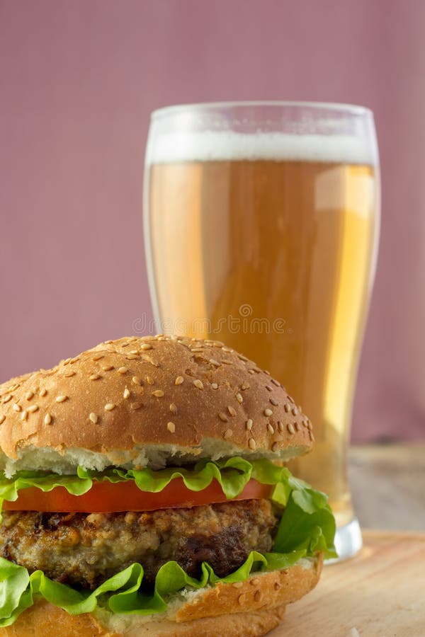 Burger and glass of beer stock image. Image of roll, burger - 52092833