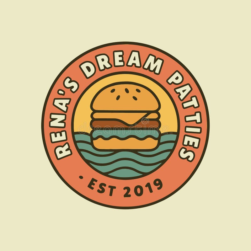 Burger Graphic Design with Wave Element in a Retro Style Circle Stock ...