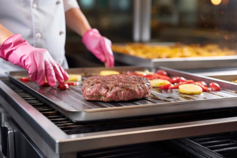 Burger on a Griddle Being Flipped Stock Illustration - Illustration of ...