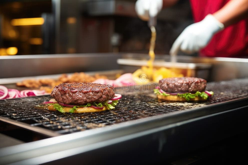 Burger on a Griddle Being Flipped Stock Image - Image of burger, food ...
