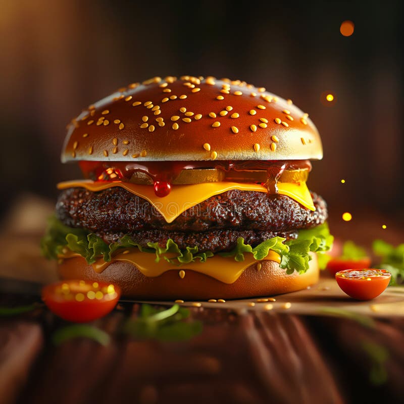 A Hamburger in a Close-up Photo Stock Illustration - Illustration of ...