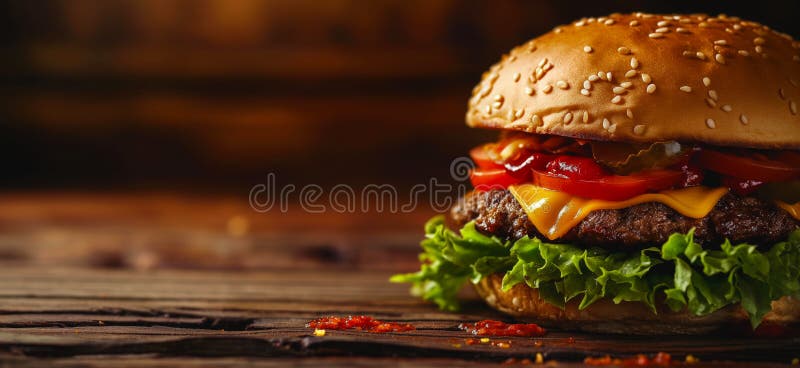 Burger. Hamburger. Cheeseburger. Close-up Home Made Burger Banner Stock ...