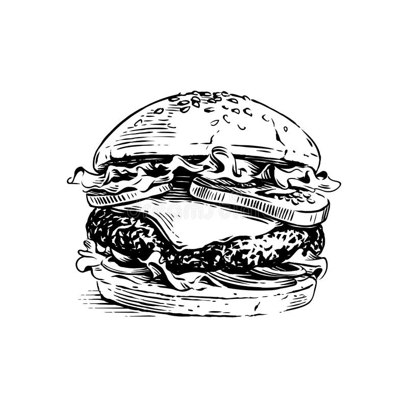 Burger Hand Drawing Sketch Engraving Illustration Style Stock Vector ...