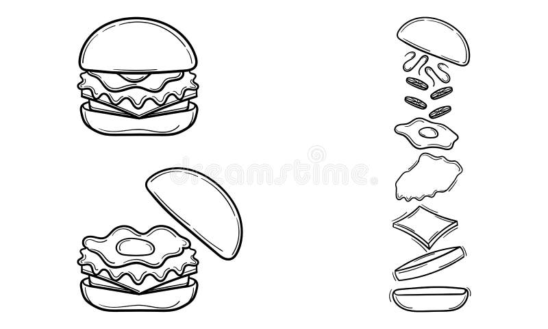 Burger Hand Drawn Illustration with Three Kinds of Burger Stock Vector ...