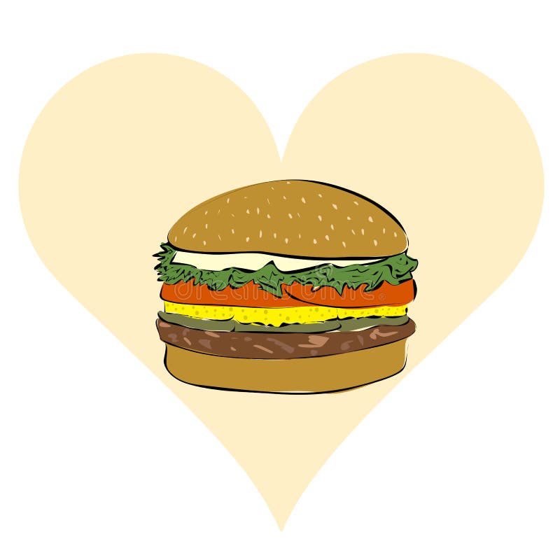 Burger in heart stock vector. Illustration of lunch, contour - 65974285