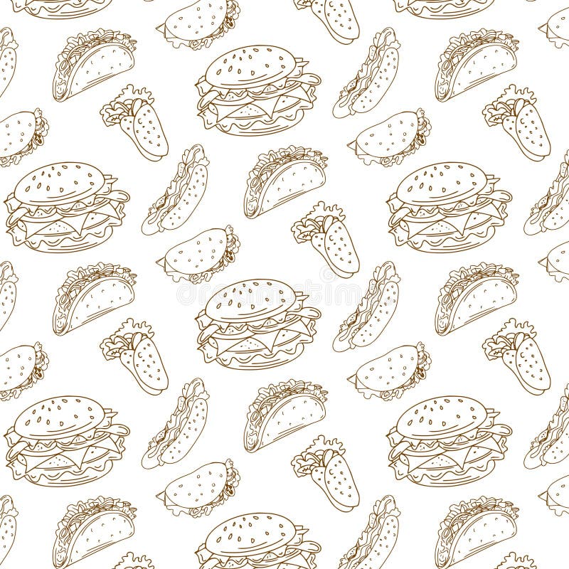 Burger Hot Dog Sandwich Seamless Pattern Stock Vector - Illustration of ...
