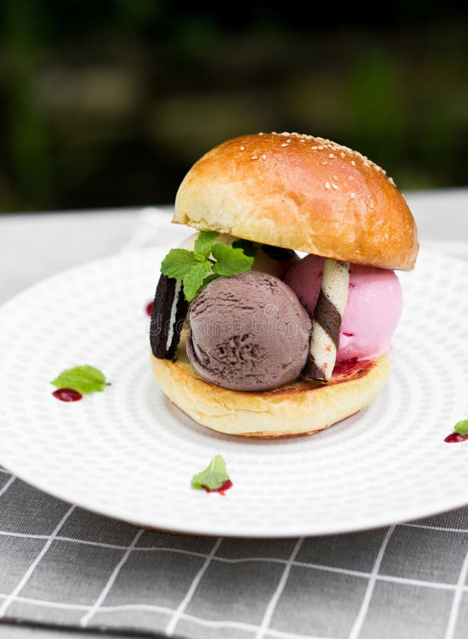 Burger of Ice Cream Scoops Delicious Ice Cream Inside Stock Image ...