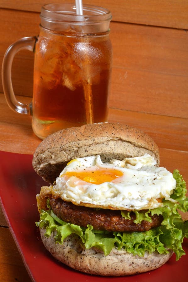 Burger and iced tea stock photo. Image of drink, american - 69607910