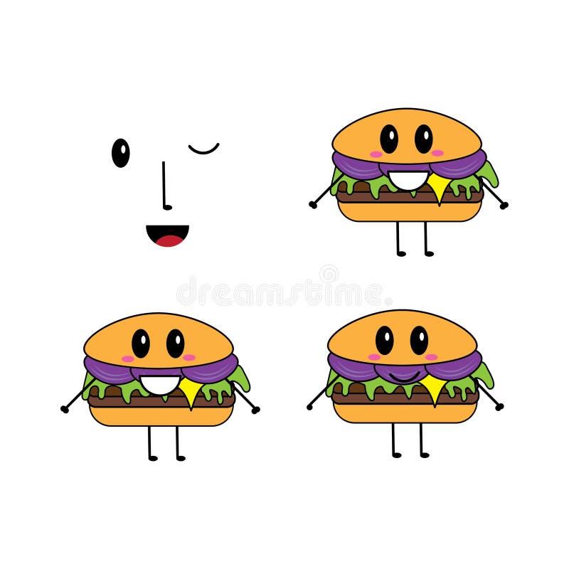 Burger Icon Cute Character Vector Illustration Design Stock Vector ...