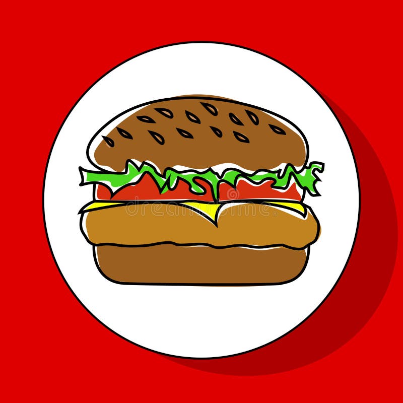 Burger Icon on Red Background. Flat Style Vector Illustration Stock ...