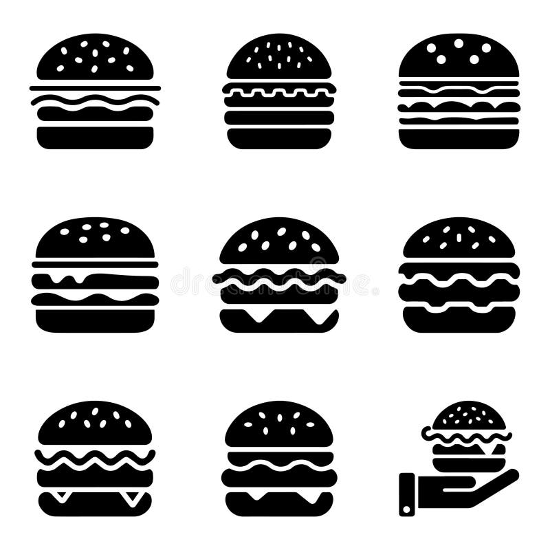 Burger Icon Set, Cheese Burger Symbol Design. Stock Illustration ...