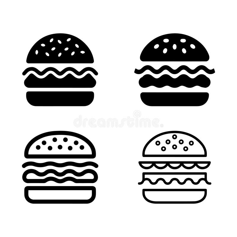 Burger Icon Set, Cheese Burger. Stock Vector - Illustration of lunch ...