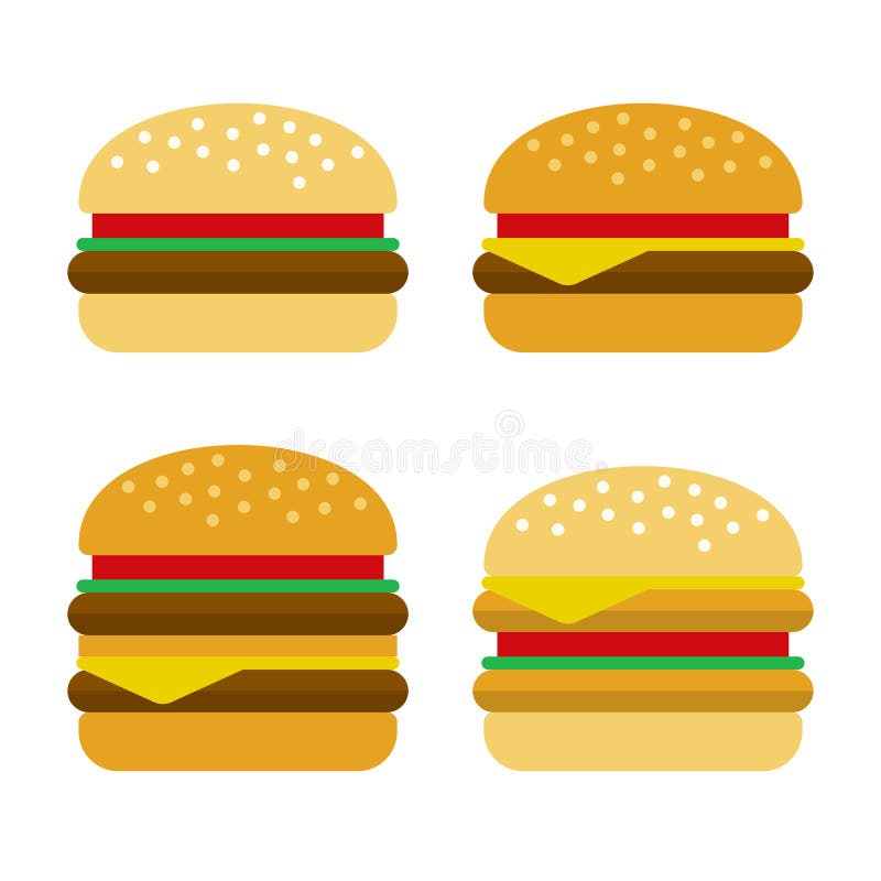 Burger Icon Set. Flat Style Vector Stock Vector - Illustration of retro ...