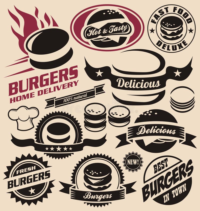 Collection of Vector Grill Signs, Symbols, Labels and Icons Stock ...