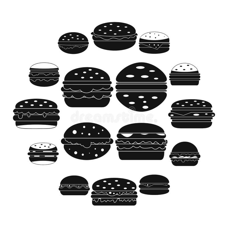 Burger Icons Set, Simple Style Stock Vector - Illustration of sandwich ...