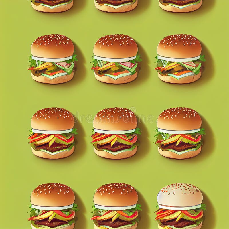 Burger Illustration with Repeating Patterns, Food Illustration, Ai ...