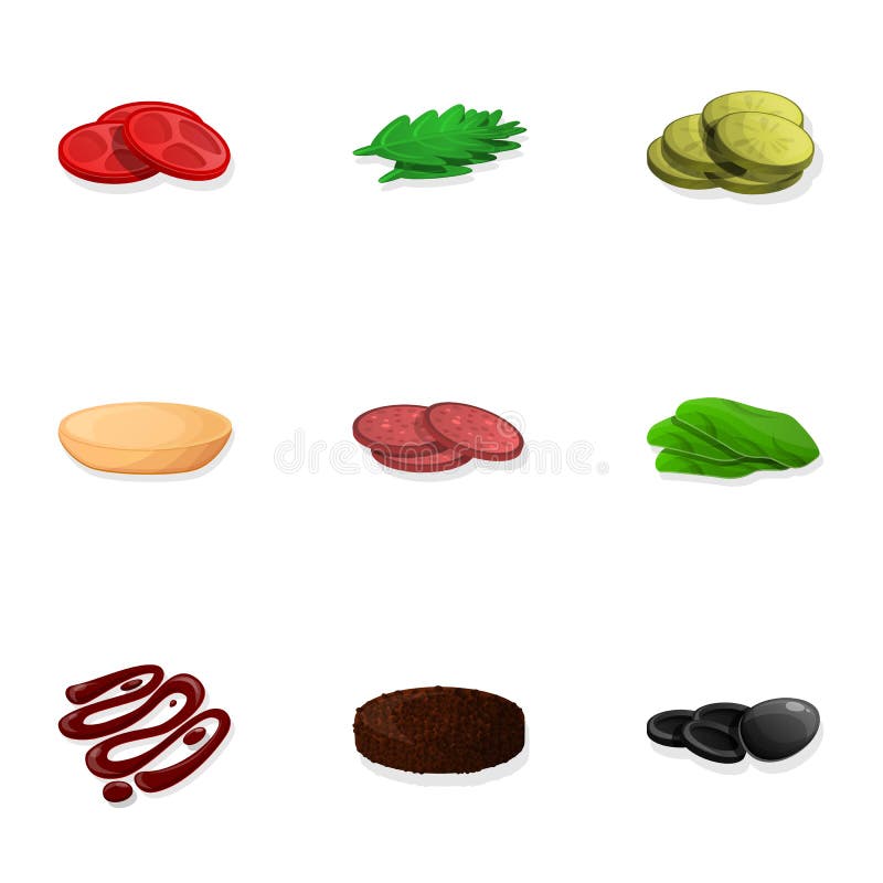 Burger Ingredients Icon Set, Cartoon Style Stock Vector - Illustration ...