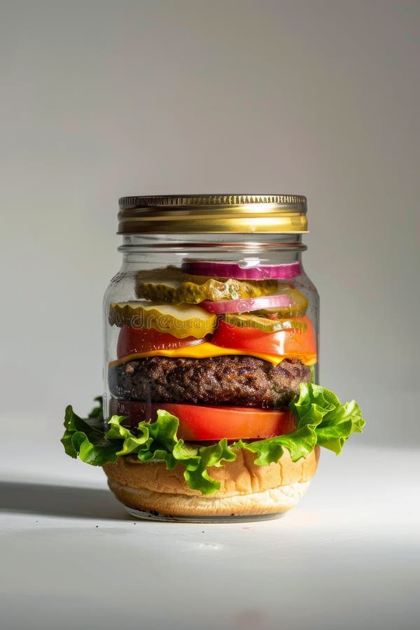 A Burger Inside the Transparent Jar Stock Illustration - Illustration ...