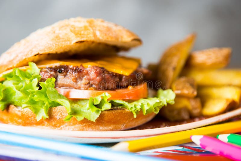 Burger for Kids in a Restaurant. Stock Photo - Image of bread, cuisine ...