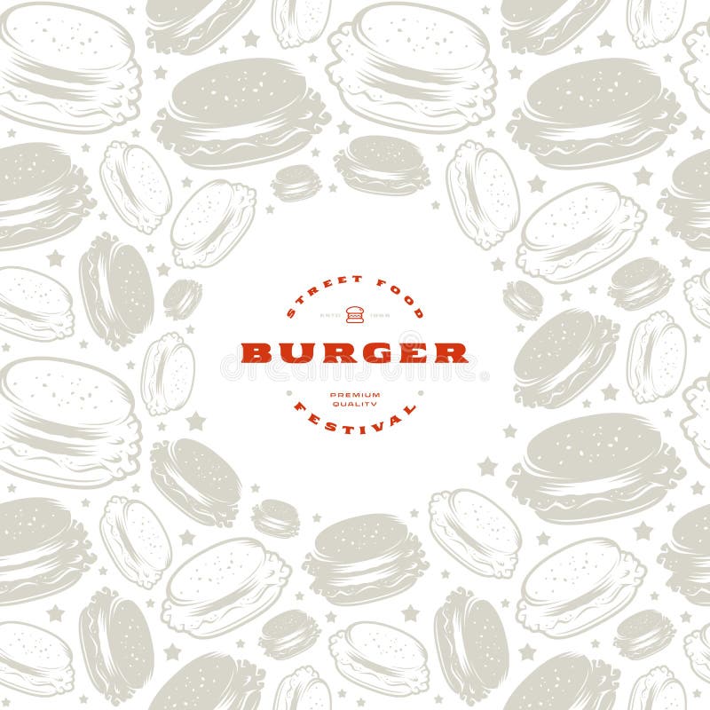 Burger Label and Frame with Pattern Stock Vector - Illustration of ...