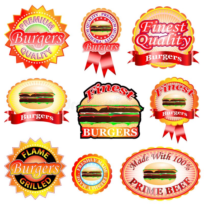 Burger Labels stock vector. Illustration of medallion - 28692029