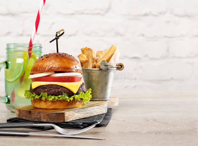 Burger and lemonade stock image. Image of cube, lemon - 113658071