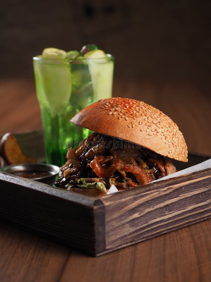 Burger and lemonade stock photo. Image of breast, food - 148721358