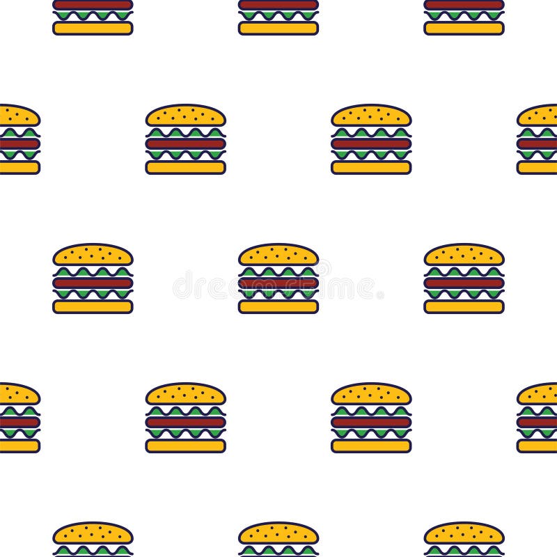Seamless Burger Pattern Vector. Fast Food Cheeseburger Red Background ...