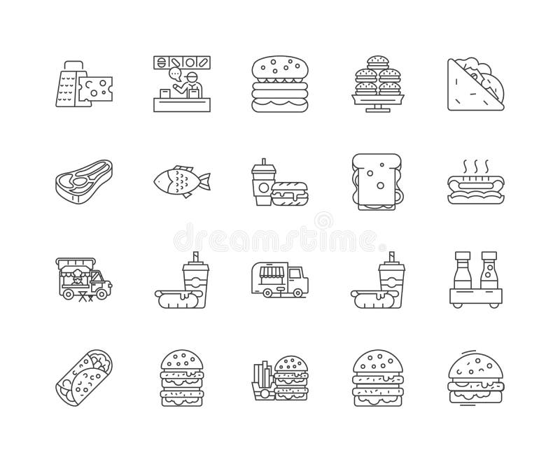 Burger Line Icons, Linear Signs, Vector Set, Outline Concept ...