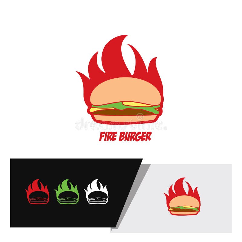 Burger Logo with Flame Fire at Back Stock Vector - Illustration of food ...