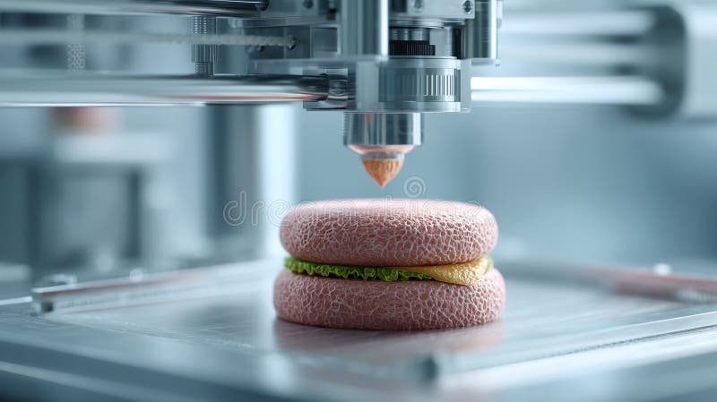 A Burger Made from Artificial Meat is Printed on a 3D Printer. Stock ...