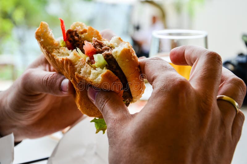 Burger stock image. Image of burger, browned, fries, gourmet - 72112951