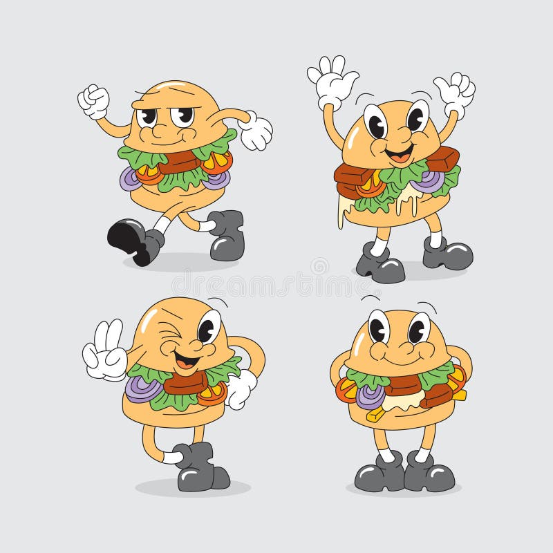 Burger Mascot Design. Cute Burger Vector Pack Stock Illustration ...