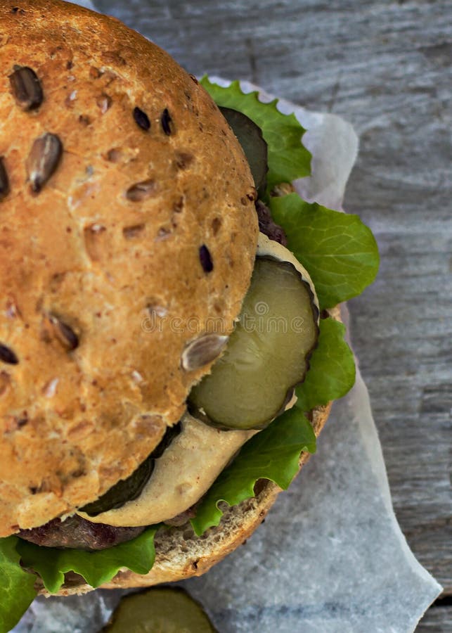 Burger with meat stock image. Image of dinner, bacon - 54909145