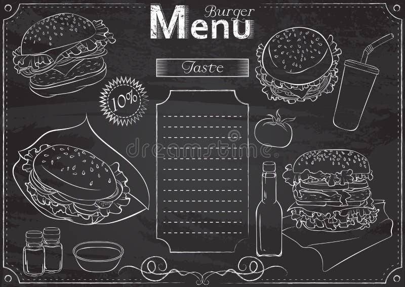 Burger menu chalk stock vector. Illustration of chalk - 199558301