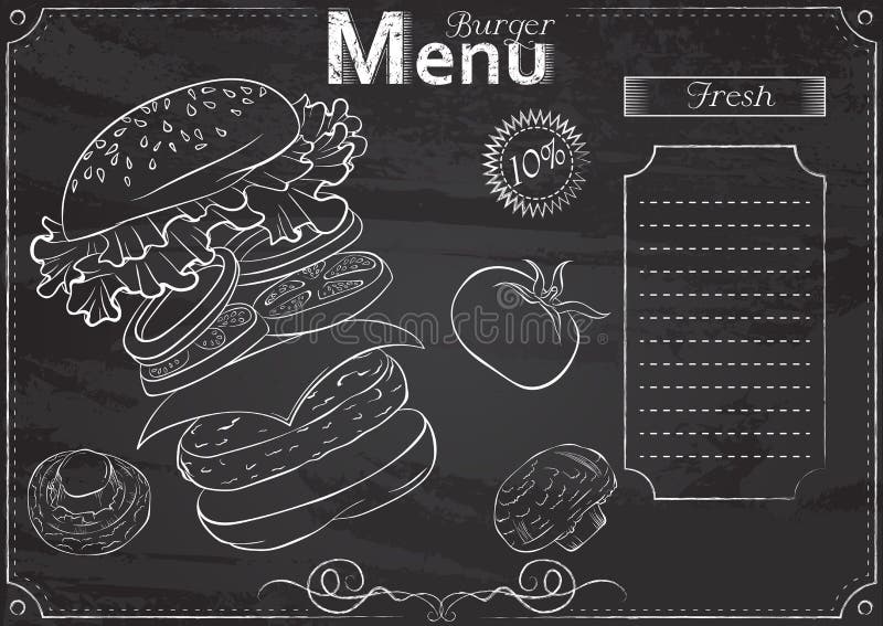 Burger menu chalk stock vector. Illustration of template - 199558267