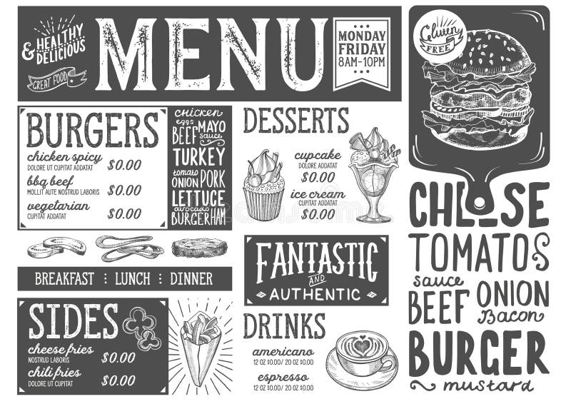 Burger Menu Restaurant, Food Template. Stock Vector - Illustration of ...