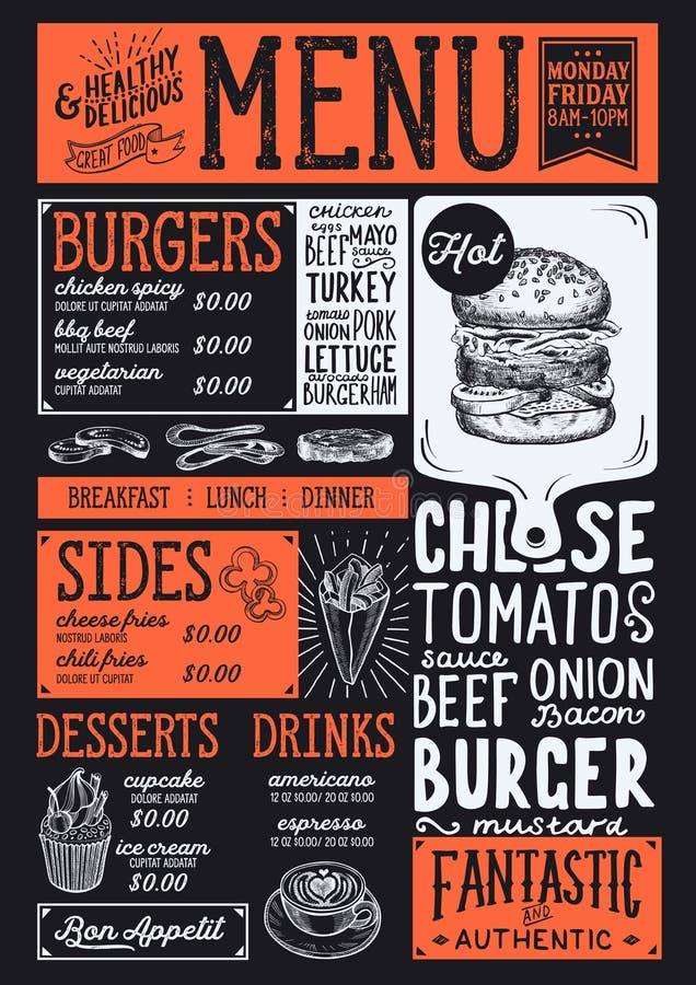 Burger Menu Restaurant, Food Template. Stock Vector - Illustration of ...