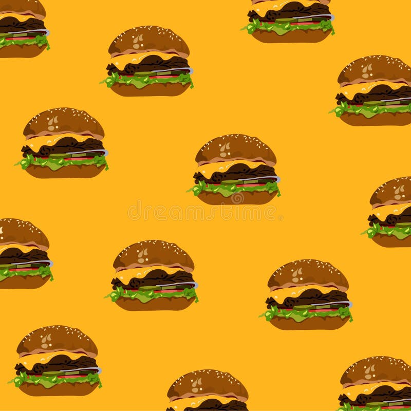 Mini Burgers Pattern on the Yellow Background Stock Vector ...
