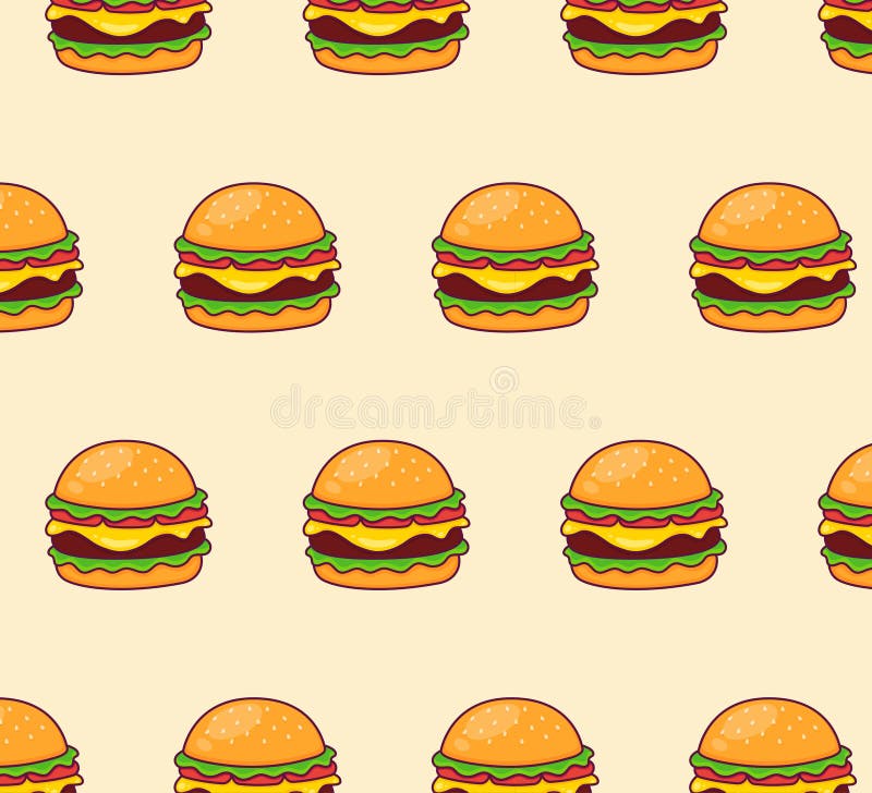 Burger Pattern. Cartoon Cheeseburger Stock Vector - Illustration of ...