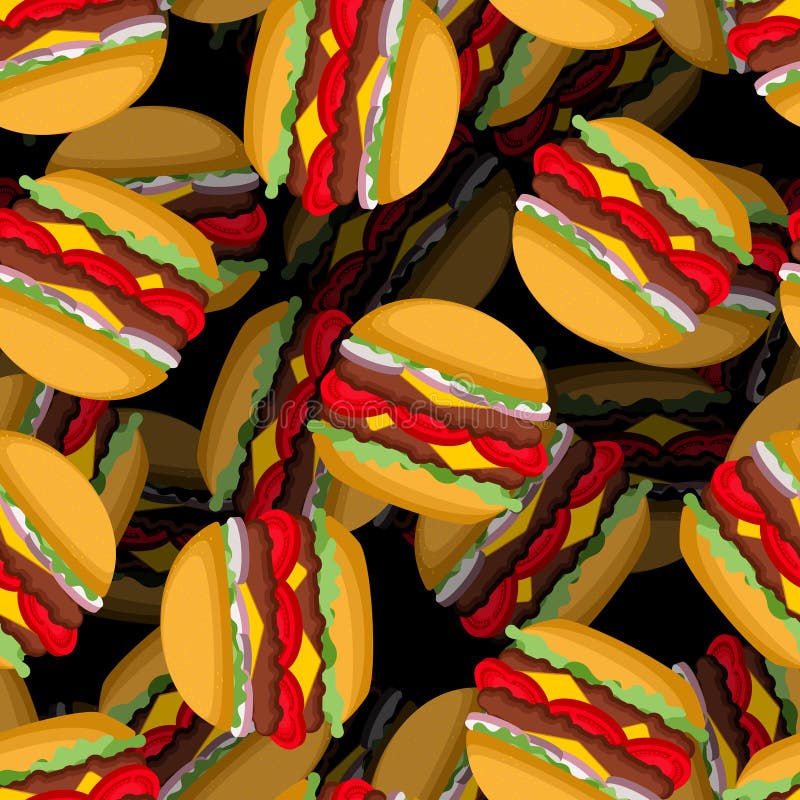 Burger Sign Icon Seamless Pattern Background. Hamburger Vector ...
