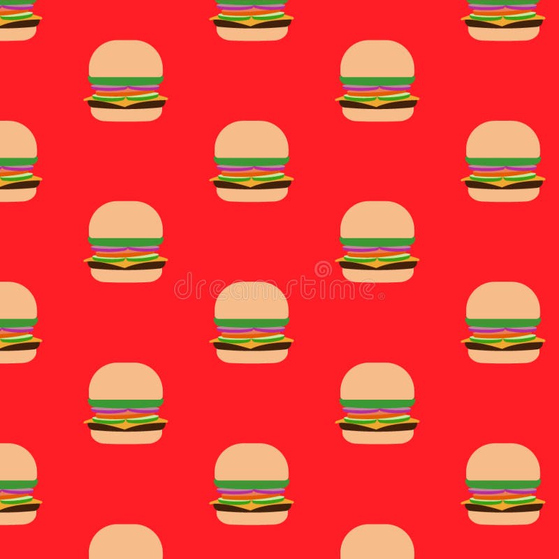 Burger Pattern on a Red Background Stock Illustration - Illustration of ...