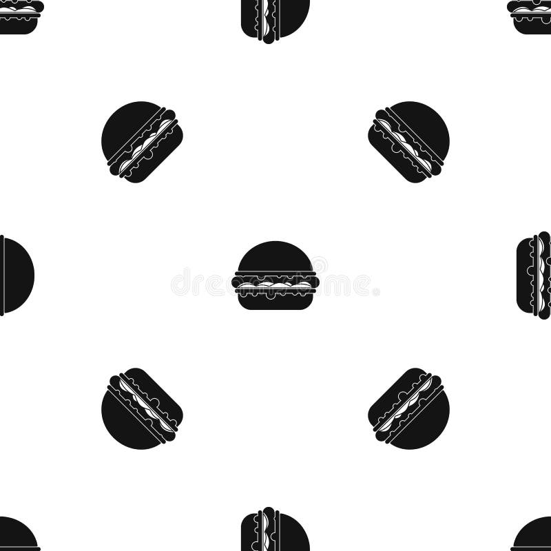 Burger Pattern Seamless Black Stock Vector - Illustration of grilled ...