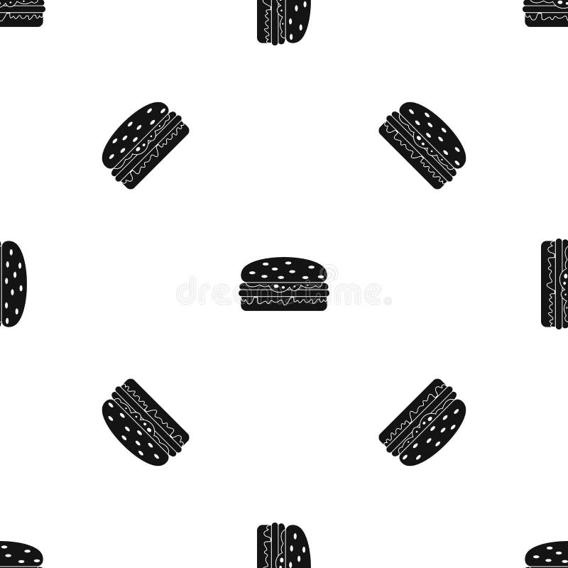 Burger Pattern Seamless Black Stock Vector - Illustration of cheese ...